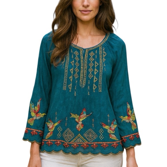 Johnny Was | Tops | Johnny Was Tessa Heavily Embroidered Hummingbird ...